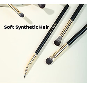 BYNDYLIEN Eye Makeup Brushes - 12pcs Champagne Gold Professional Makeup Brush Set with Soft Synthetic Fiber Hairs and Wood Handle for Eye Shadow, Blending, Concealer, Eyeliner, and Eyebrow