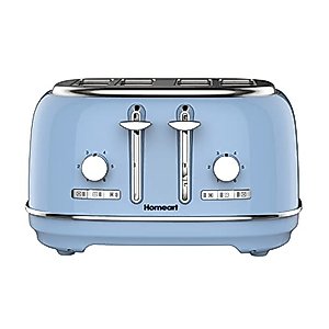 Homeart Alyssa 4-Slice Retro Toaster - Stainless Steel With Removable Crumb Tray, Adjustable Browning Control With Multiple Settings to Cancel, Defrost and Bagel - 1500W, Powder Blue