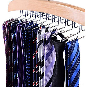 Tie Rack Hanger for Closet, Ohuhu Wooden Tie Organizer 360 Degree Rotating Tie Holder with 24 Folding Hooks, Tie and Belt Storage for Men Neckties Belts Scarves Tank Tops Accessories, 2 Pack
