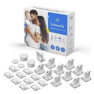 Lulasafe Magnetic Cabinet Locks – 10 Pack Baby Proof Cupboard Safety Latches – Adhesive, for Cabinets & Drawers - Easy Installation No Drilling or Tools Required