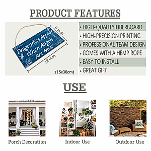 Retro Wood Sign Dragonflies Appear When Angels Are Near-Home Kitchen Bar Patio Porch garden Wall Decoration Novelty Sign 6X12 Inch