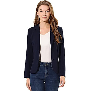 Allegra K Women's Work Office Lapel Collar Stretch Jacket Suit Blazer Small Navy Blue