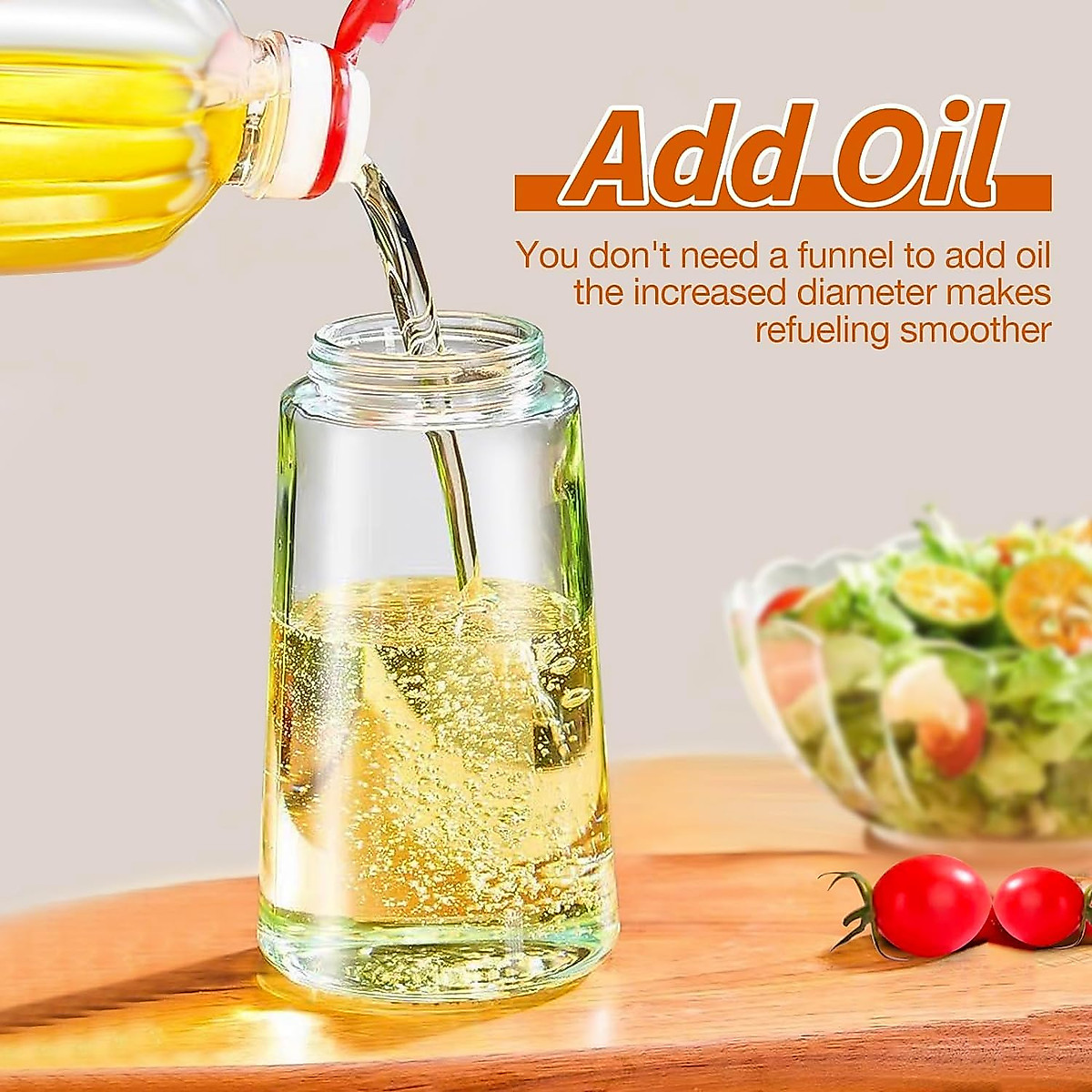 2 in 1 Olive Oil Dispenser Bottle for Kitchen,Oil Sprayer for Cooking, 1.56oz/470ml Premium Glass Oil Bottle, Food-grade Oil Mister for Air Fryer, Salad, Frying, BBQ (Black)