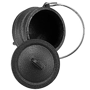 TAICHEUT 2 Pack 4 Inch Cast Iron Black Cauldron, Cauldron with Lid and Handle for Trick or Treat Party Supplies, Decorations, Spells, Ritual, and Blessings