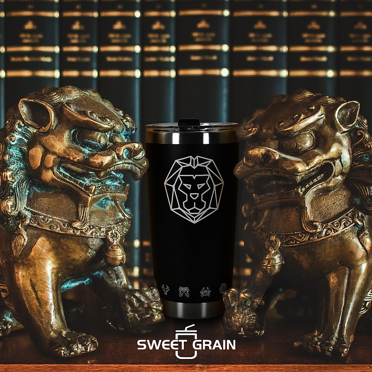 sweet grain 20oz Coffee Tumbler - Stainless Steel Double Wall Insulated Constellation Tumbler with Lid and Straw, Personalized Zodiac Gifts for Birthday/Bachelor Party - Leo