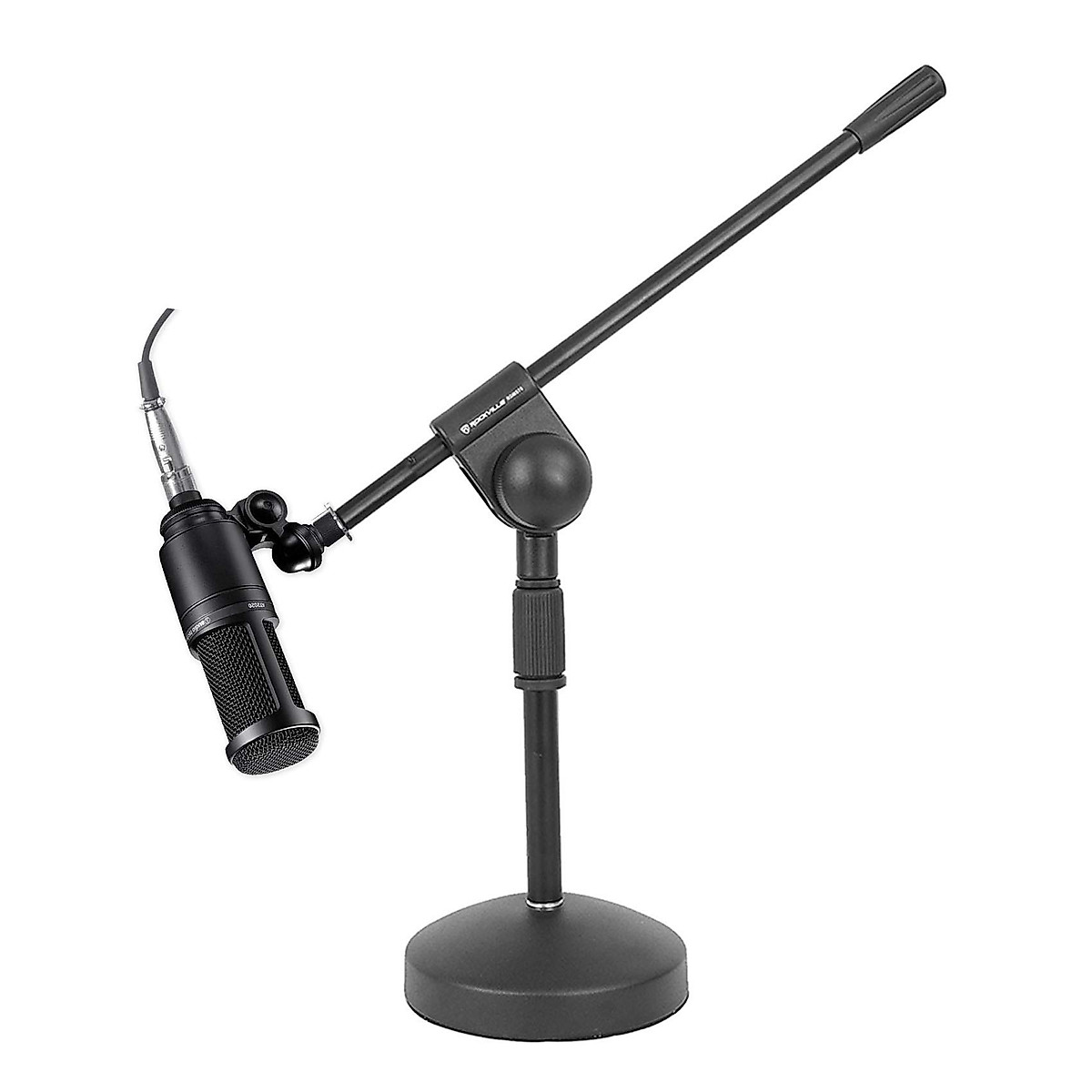 Audio-Technica AT2020 Studio Recording Microphone-Cardioid Condenser Mic Bundle with Rockville RDMS70 Desktop Mic Stand with Boom with Steel Round Base with Adjustable Height