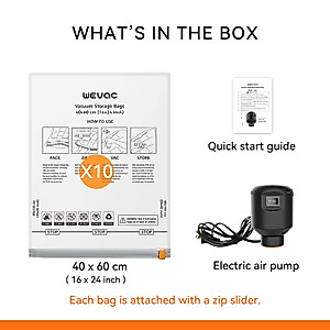 Wevac Small Vacuum Storage Bag (Small x 10) | Space Saver with Premium Electric Pump | Double Zip Seal | Special-Grip Clip | Ideal for Clothes, Blanket Compression and Travelling