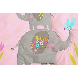 Brandream Baby Girl Crib Bedding Set Pink Elephant Safari Animal Nursery Bedding with Elephant Floral 3D Design, 3 Piece Comforter Set, Fitted Sheet,Crib Skirt