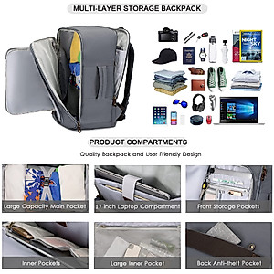 Carry on Backpack, 40L Flight Approved Travel Backpack for Men Women, Extra Large Suitcase Backpack with 4 Packing Cubes, Water Resistant Luggage Weekender Daypack Business Laptop Backpack 17.3 inch