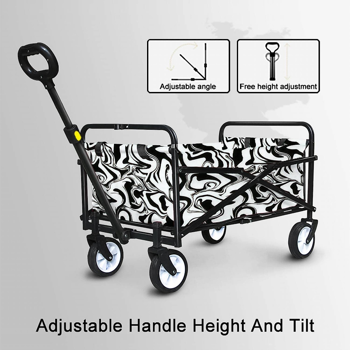 Outdoor Collapsible Wagon Black White Zebra Camping Shopping Garden Cart Heavy Duty Wagon Adjustable Portable Utility Folding Wagon with Wheels