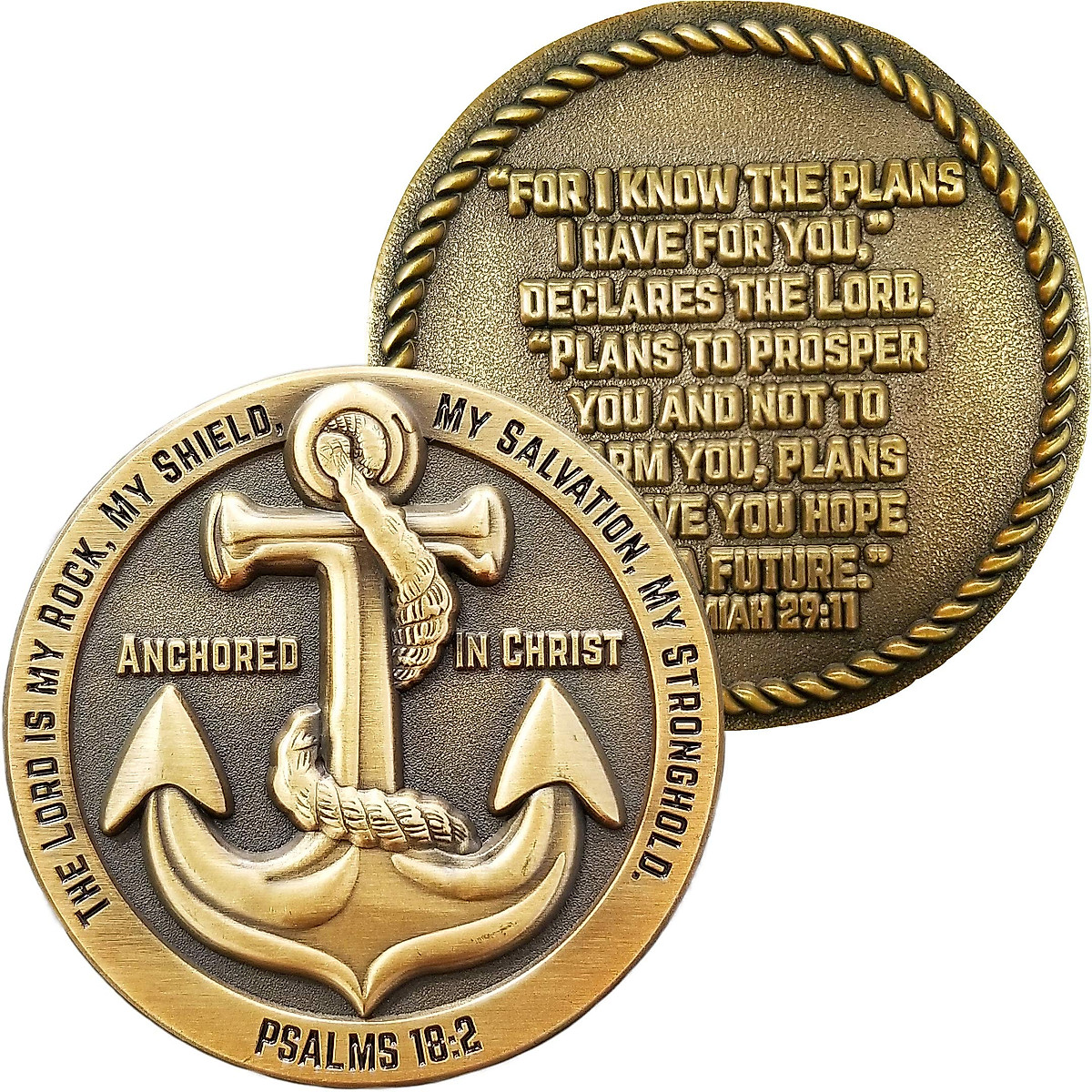 Anchored in Christ, The Lord is My Rock, I Know The Plans I Have for You, Antique Gold Plated Challenge Coin, Jeremiah 29:11 Graduation Gift