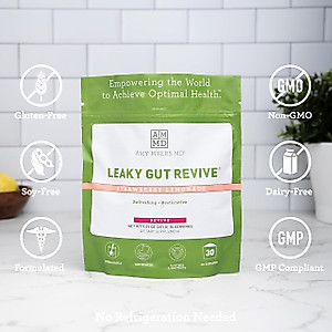 Amy Myers MD Leaky Gut Revive Powder for Gut Repair -L Glutamine, Slippery Elm -Supports Constipation, Diarrhea, Bloating, Heartburn, SIBO -Licorice & Marshmallow Root -Strawberry Lemonade- 7.09 Oz