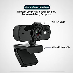 2K HD Webcam, Full HD Webcam with Microphone, 360° Adjustable & AF, with Privacy Cover, Plug and Play, USB Computer Camera for Conferencing, Video Calling, Game Live