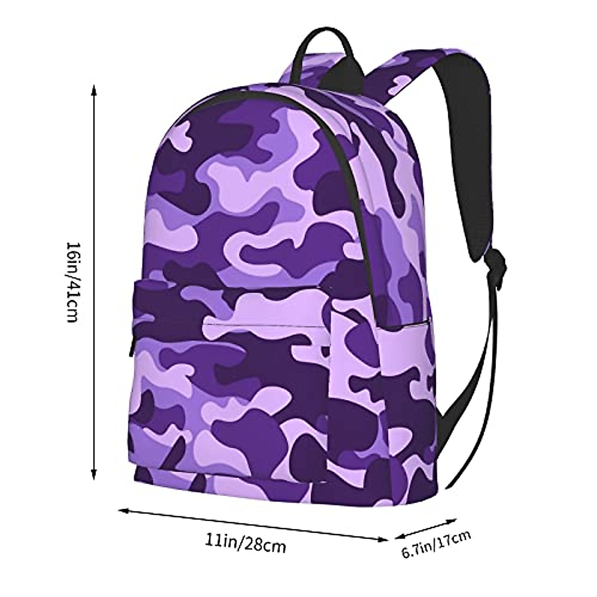 Famame 16 Inch Backpack Military Camouflage Purple Camo Print Laptop Backpack Shoulder Bag College School Bookbag Large Casual Daypack