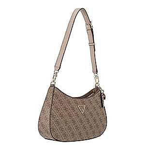 GUESS Noelle Top Zip Shoulder Bag Latte Logo One Size