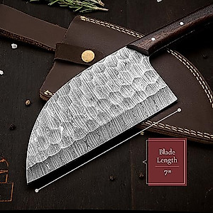Morf Steelware Premium Damascus Serbian Cleaver Knife for BBQ Cooking - Handmade Chef Chopper Knife with Rose Wood Handle Perfect for Chefs and Cooking Enthusiasts Durable Razor-Sharp