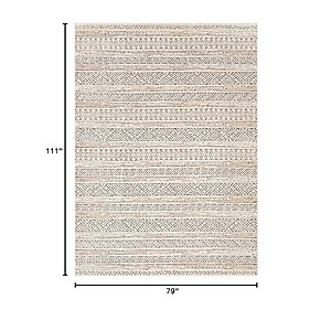 Well Woven Francesca Beige Tribal Geometric Distressed High-Lo Pile Area Rug (6'7" x 9'3")