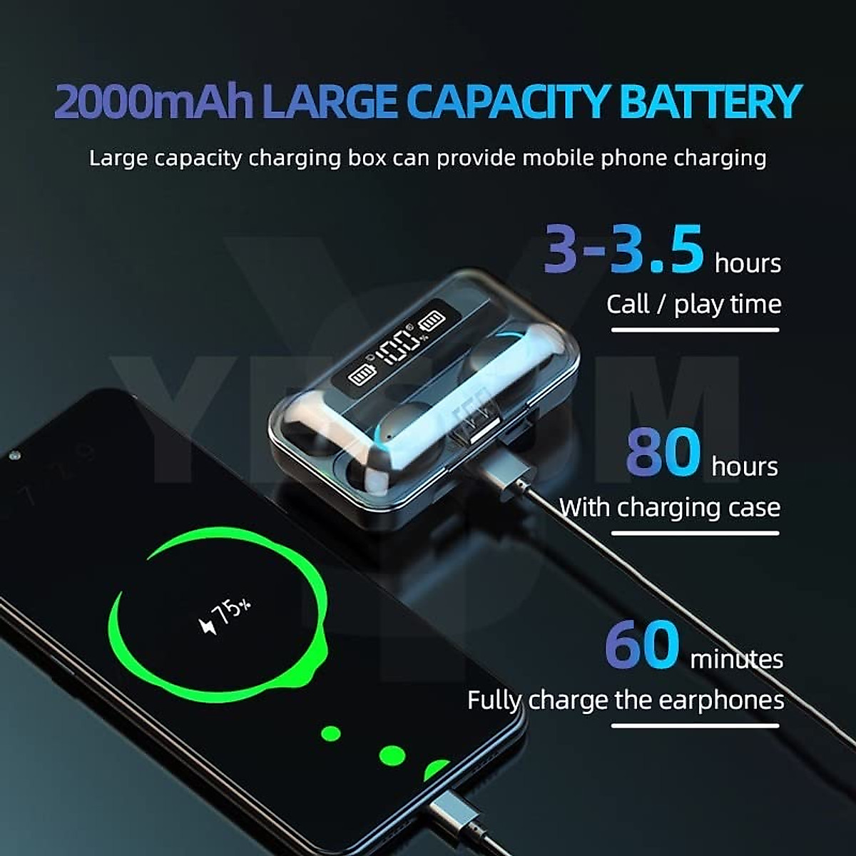 VALDUS TWS Wireless F9-5.1 (2022) Earbuds Bluetooth HiFi Stereo Headset Noise-Cancelling Touch Control Headphones Built-in HD Mic with Charging Case (Midnight Black)