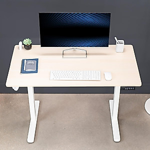 VIVO Electric Height Adjustable 44 x 24 inch Stand Up Desk, Standing Workstation with Memory Controller, Light Wood Top, White Frame, DESK-E144C