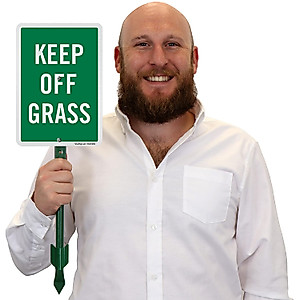 SmartSign 10 x 7 inch “Keep Off Grass” LawnPuppy Yard Sign and 18 inch Stake Kit, 40 mil Laminated Rustproof Aluminum, Green and White, Set of 1, Made in USA