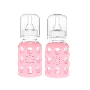 Lifefactory Glass Baby Bottle with Silicone Sleeve 4 Ounce - 2 Pack - Pink