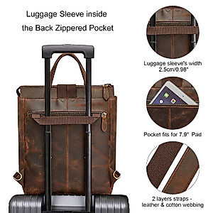 S-ZONE Women Genuine Leather Backpack Bundle with Retro Bucket Bag Vintage Crossbody Purse with Outer Pocket