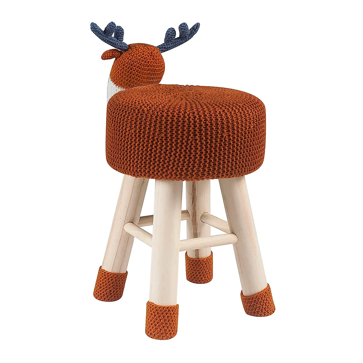 AC Pacific Woodland Deer Stool for Kids, Animal Themed Wooden Ottoman Chair with Soft Plush Fabric, Sturdy Pine Wood Legs, Ideal for Playrooms, Nurseries or Living Rooms, Cinnamon