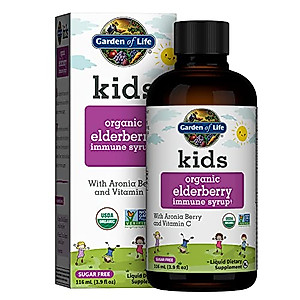 Garden of Life Organic Sambucas Elderberry Syrup for Kids Plus Aronia Berry & Acerola Cherry with Vitamin C for Immune Support, Sugar Free, Liquid, 3.9 Fl Oz