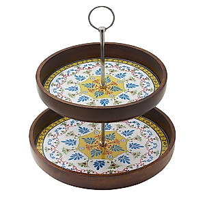 Gourmet Basics by Mikasa Vella 2-Tier Round Tray, Multicolored