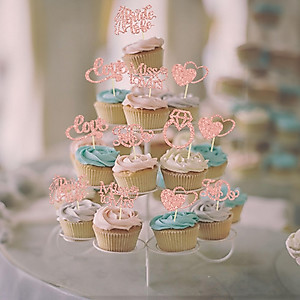 Gyufise 24Pcs Bride to Be Cupcake Toppers Rose Gold Glitter I Do Love Heart Ring Miss To Mrs Cupcake Picks Bridal Shower Cake Decorations for Wedding Engagement Bachelorette Party Supplies