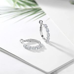 Gem Stone King 925 Sterling Silver White Moissanite Hoop Earrings For Women (1.30 Cttw, Round 3MM and 2MM, 3/7 Inch Diameter)