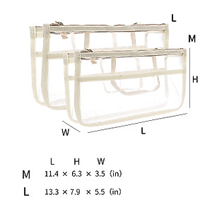 Vercord Translucent Purse Handbag Tote Pocketbook Bag Organizer Insert with Zipper Handle for Women Medium Beige