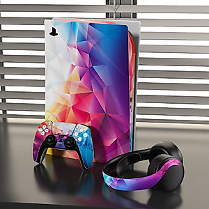 PlayVital Dazzling Prism Full Set Skin Decal for PS5 Console Disc Edition, Sticker Vinyl Decal Cover for PS5 Controller & Charging Station & Headset & Media Remote