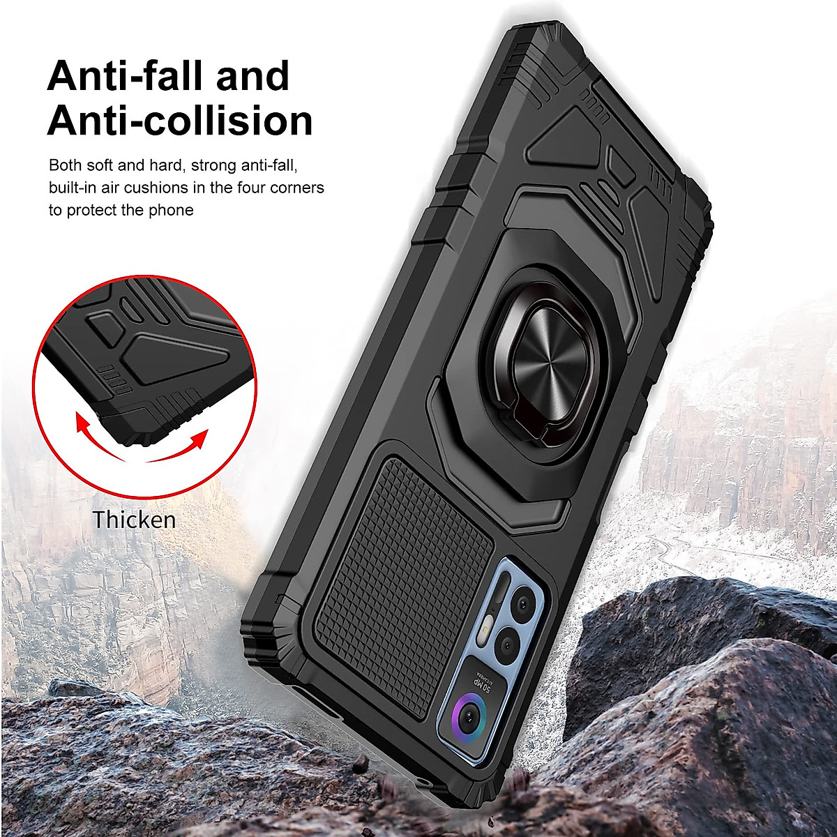 Ailiber for TCL 30 5G Case, TCL 30 Pro Case with Screen Protector, Ring Kickstand for Magnetic Car Mount Military Grade, Heavy Duty Shockproof Protective Phone Cover for TCL 30 5G/TCL 30+-Black