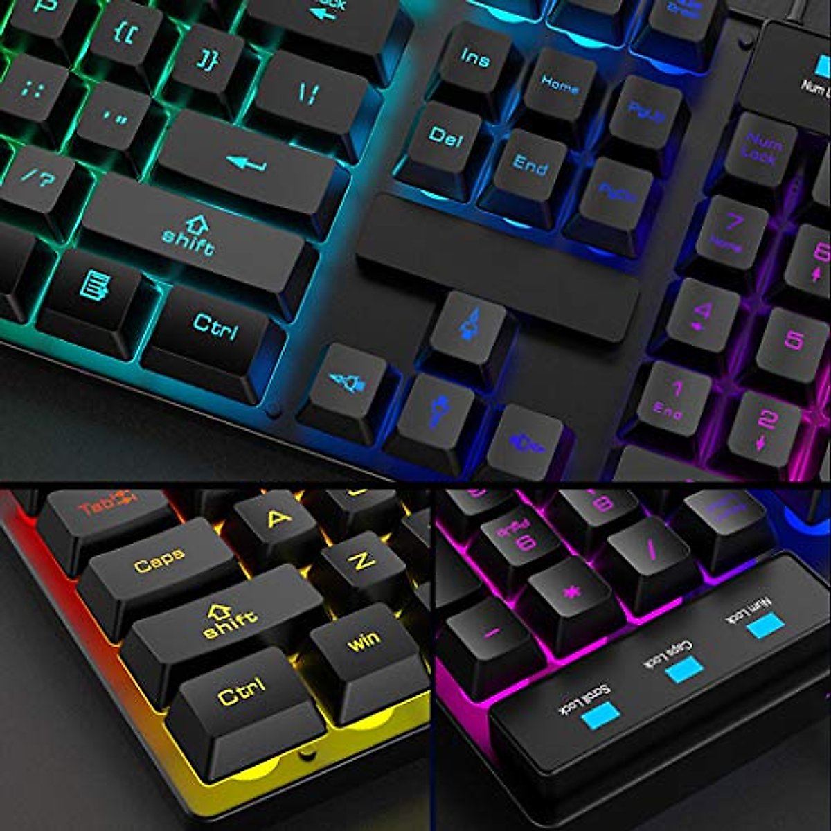 MAOSUO T6RGB Luminous Wired Gaming Keyboard and Mouse Set with Large Mouse Pad USB Colorful Backlit Easy-to-Operate Mechanical Feel Keyboard Accessories Kit for Laptop Computer Gamer Work