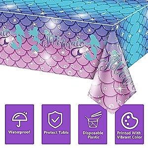 4 Pcs Mermaid Tablecloths, Rectangular Mermaid Table Covers, Disposable Mermaid Table Cloths for Parties Under the Sea Baby Shower Mermaid Birthday Decorations Mermaid Party Supplies, 51x86 Inch