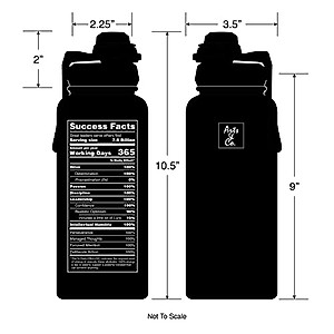 ARTS & CO. Success Facts Vacuum Insulated Stainless Steel Wide Mouth Leakproof Inspiration Sports Water Bottle 32 oz. (Deep Black)