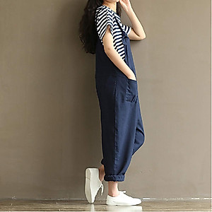 Lncropo Women's Plus Size Overalls Wide Leg Loose Baggy Jumpsuit Rompers,Blue,2XL