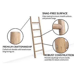 FUIN 57in Wood Blanket Ladder Living Room Decorative Wall Leaning Farmhouse Quilt Display Holder Rustic Wooden Towel Rack for Bathroom, Brown