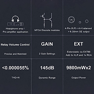Topping A90 Discrete Fully Discrete Balanced Headphone AMP NFCA 4-Pin-XLR 4.4 Balanced 6.35mm SE Output Pre-Amplifier 2 * 9800mW 2 Gain Settings Headphone AMP Headphone Amplifier(Black)
