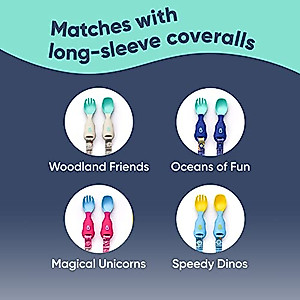 BIBaDO - Handi Toddler Cutlery, Food-Safe Toddler Utensils, Toddler Fork and Spoon Set, Toddler Eating Utensils for Babies 6 Months and Up, Attaches to Bibado Coverall Bib, Ducklings Pool Party