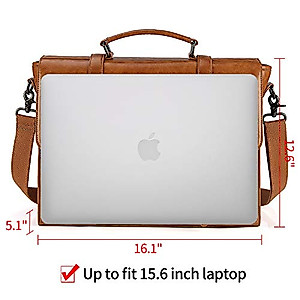 Leather Mens Messenger Bag Vintage 15.6 Inch Waterproof Leather Laptop Briefcase Large Satchel Shoulder Bag Retro Office College Computer Laptop Bag, Brown