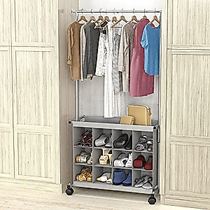Simple Houseware Garment Rack with 16 Shoes Organizer, Grey
