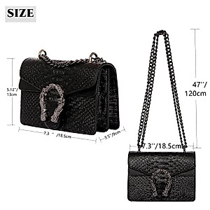 GLOD JORLEE Trendy Chain Crossbody Bags for Women - Luxury Snake-Printed Leather Shoulder Satchel Bag Evening Clutch Purse Handbags (Black, Size:XS)