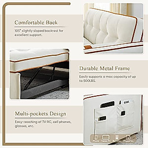 3 in 1 Sleeper Sofa Couch Bed, Small Tufted Velvet Convertible Loveseat Futon Sofa w/Pullout Bed, Adjustable Backrest, Cylinder Pillows for Living Room Apartment, Easy to Assemble, Beige, 55.5"