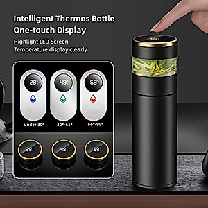 Tea Infuser Bottle - Coffee thermos - Smart Sports Water Bottle with LED Temperature Display,Double Wall Vacuum Insulated Water Bottle - Travel Tea Mug with Stainless Steel Filter (Black)