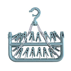alladaga Clothes Drying Hanger with 32 Clips and Drip Foldable Hanging Rack (Light Blue)
