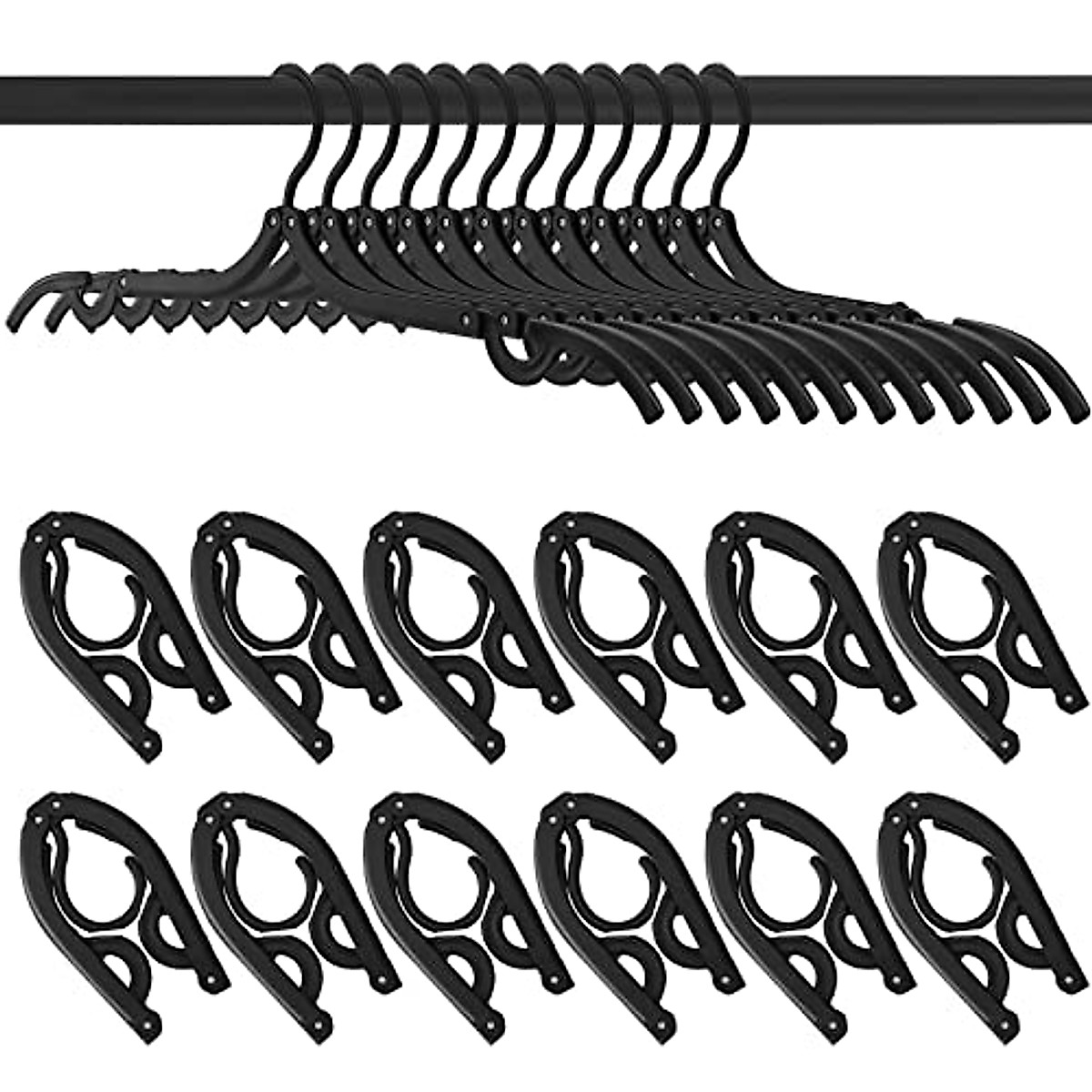 12 PCS Travel Hangers,Portable Folding Clothes Hangers,Black Foldable Hangers Lightweight Travel Accessories,Non-Slip Folding Hangers for Clothes,Foldable Clothes Drying Rack for Travel and Home