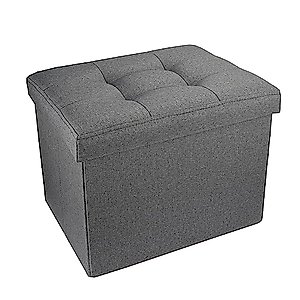 ALASDO Storage Ottoman Folding Rectangle Cube Coffee Table Multipurpose Foot Rest Short Children Sofa Stool Linen Fabric Ottomans Bench Foot Rest for Bedroom L17W13H13inches(Grey)