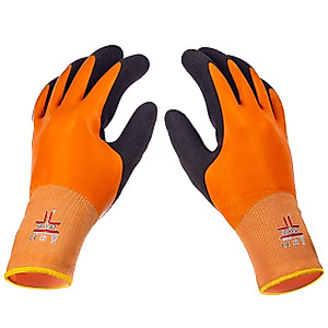 SAFEAT General Waterproof Work Gloves for Men and Women – Flexible, Double Coated Latex, Multipurpose, Sandy Grip Foam 1 Pair (Medium)